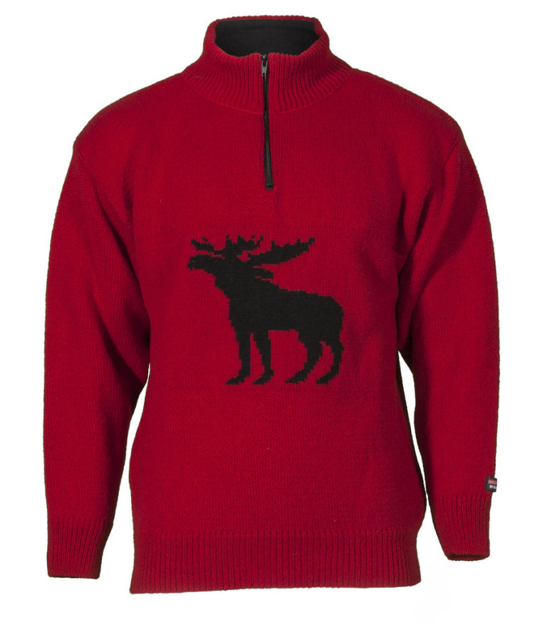 Sweater with Moose – Norwegian Wool Sweater, Red – Bare grønn